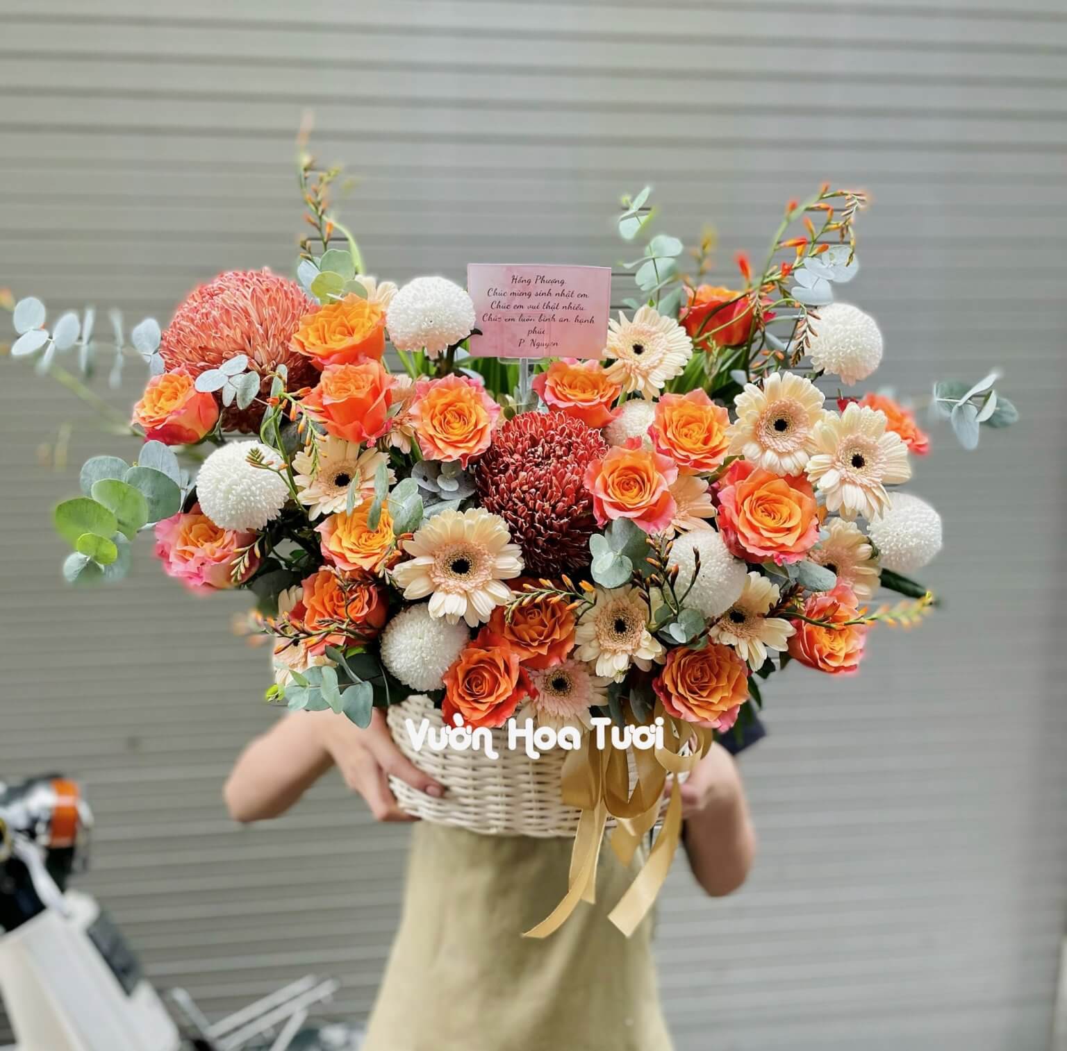 Hoa Sinh Nhật Giỏ Hoa Tặng Sếp Nam Sang Trọng